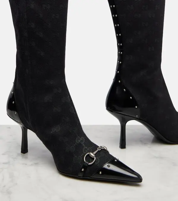 Gucci Savoy Horsebit Gg Canvas Knee-high Boots - Black