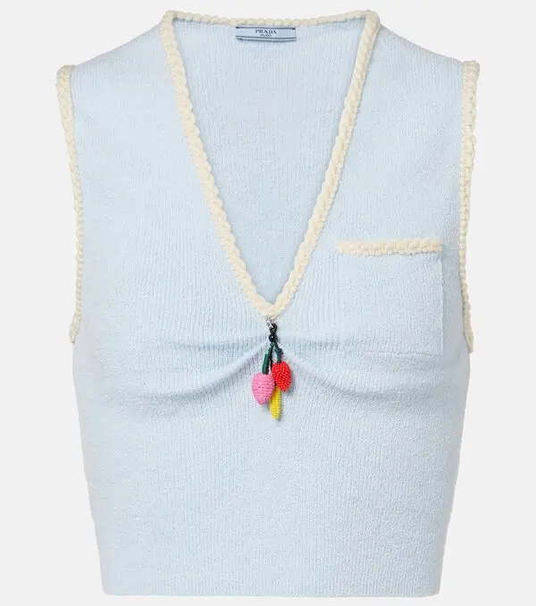 Prada Embellished Cotton-blend Bouclé Crop Top - Blue