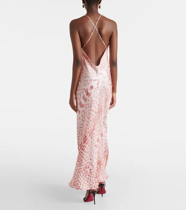 Roberto Cavalli Leopard-print Silk Satin Maxi Dress