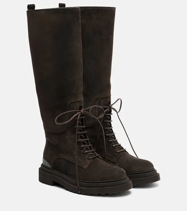 Brunello Cucinelli Monili Suede Lace-up Boots