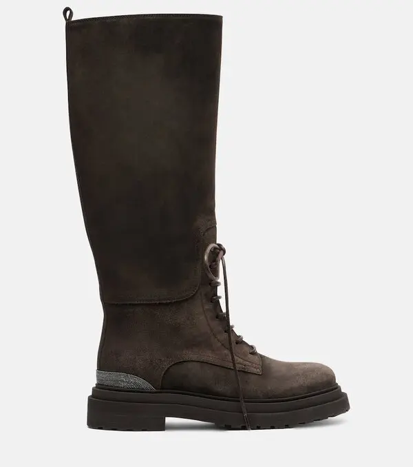 Brunello Cucinelli Monili Suede Lace-up Boots