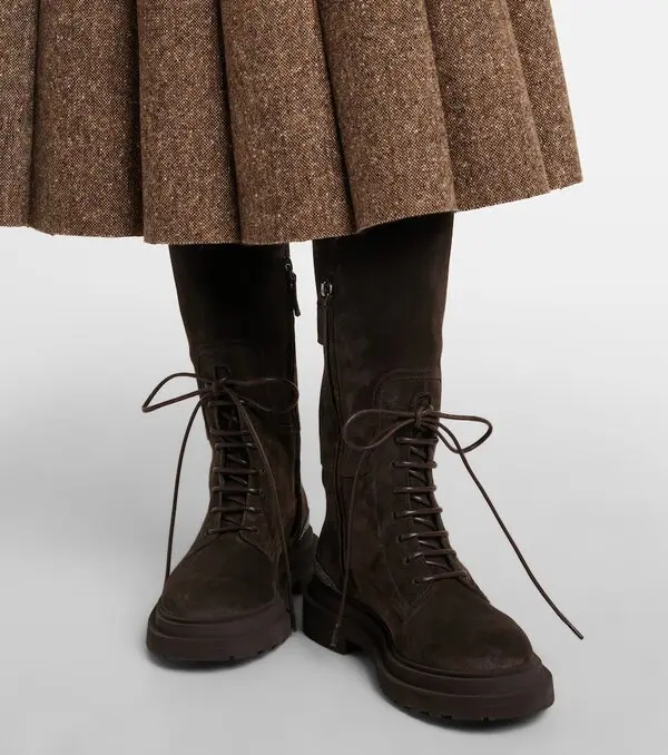 Brunello Cucinelli Monili Suede Lace-up Boots - Brown