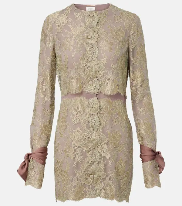 Saint Laurent Lace Trimmed Minidress - Gold