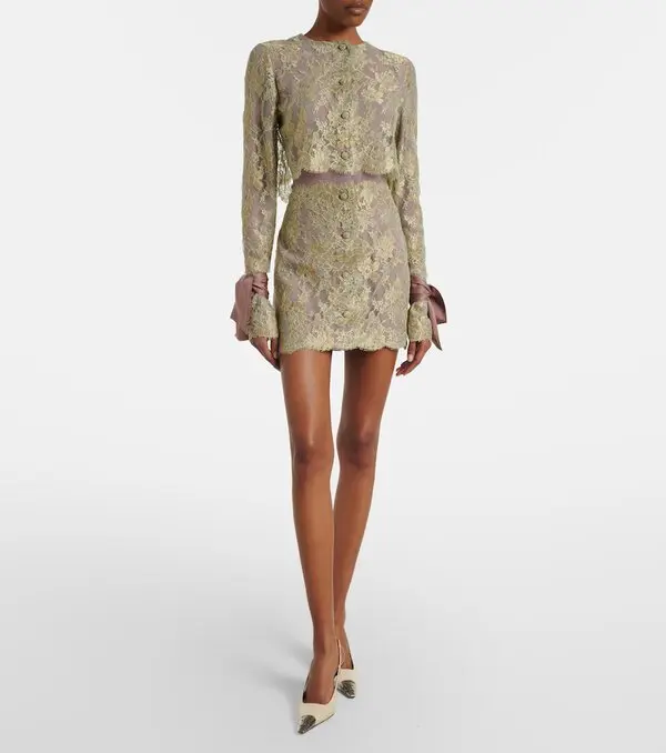 Saint Laurent Lace Trimmed Minidress - Gold
