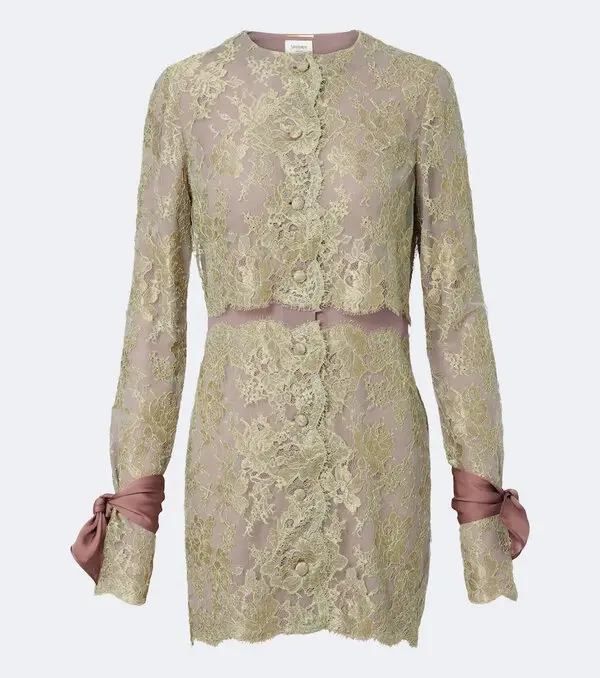 Saint Laurent Lace Trimmed Minidress - Grey