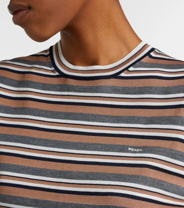 Prada Striped Cotton And Silk T-shirt