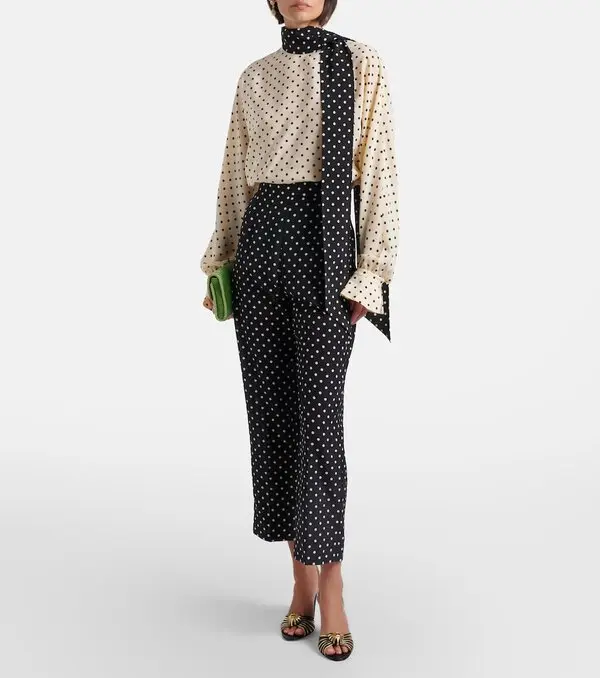 Valentino Garavani Silk Crêpe De Chine Polka-dot Straight Leg Pants - Black