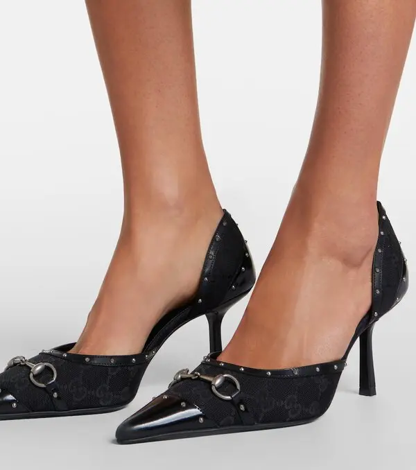 Gucci Savoy Horsebit Gg Canvas Pumps