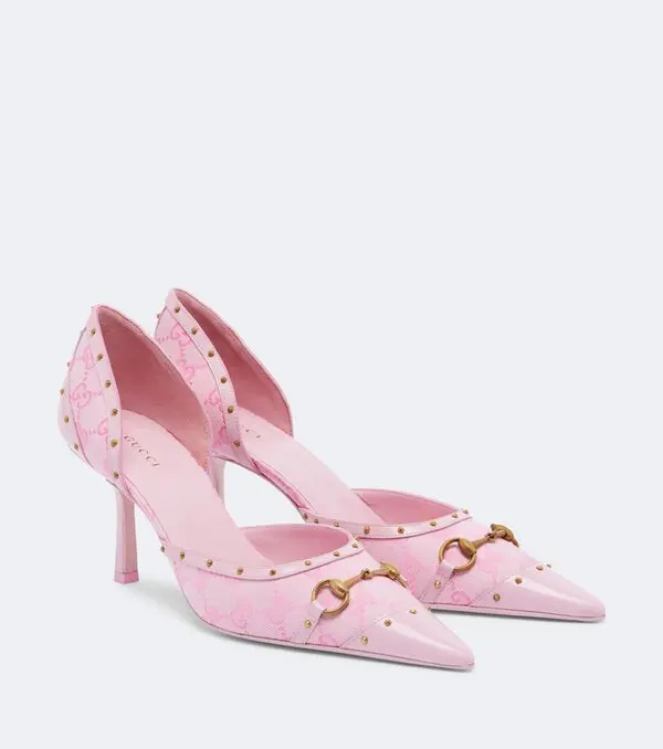 Gucci Savoy Horsebit Gg Canvas Pumps - Pink