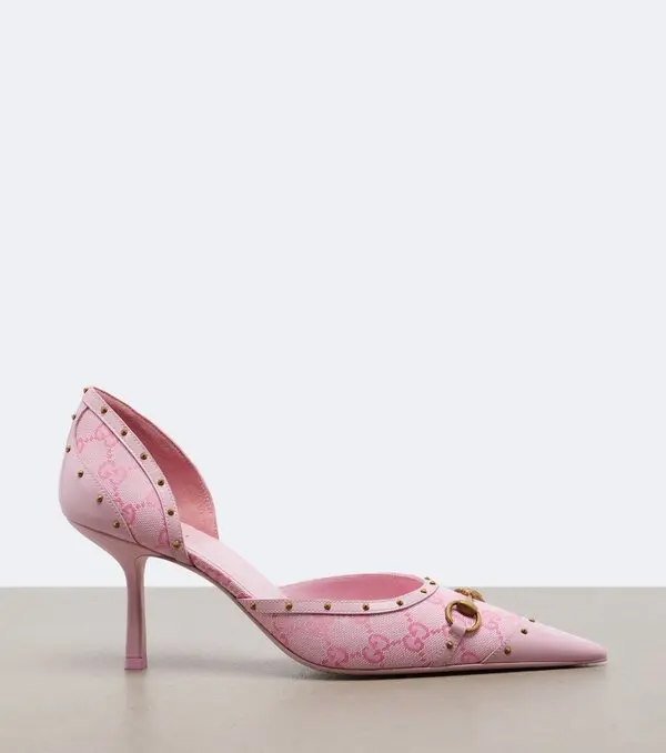 Gucci Savoy Horsebit Gg Canvas Pumps - Pink