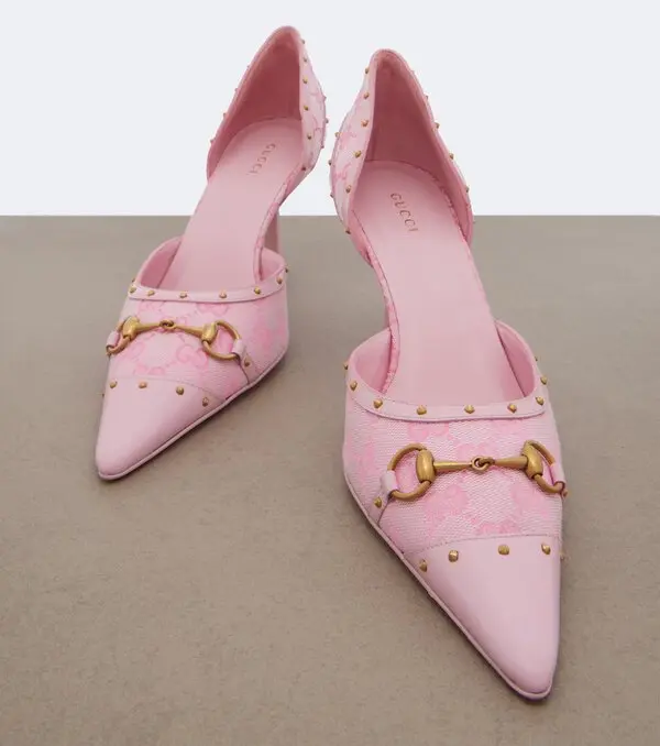 Gucci Savoy Horsebit Gg Canvas Pumps - Pink