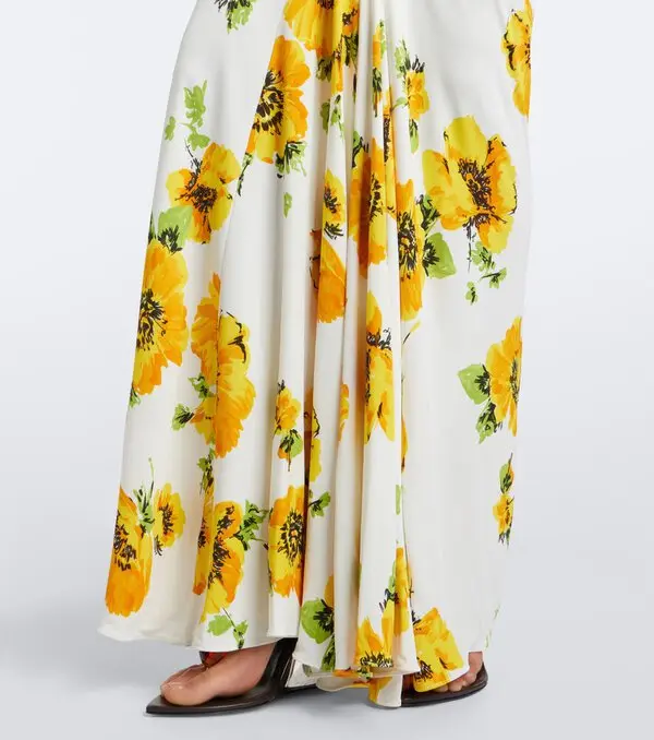 Alaïa Floral Ruched Jersey Maxi Dress - White