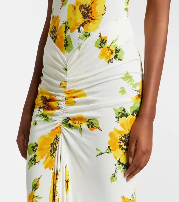 Alaïa Floral Ruched Jersey Maxi Dress - White