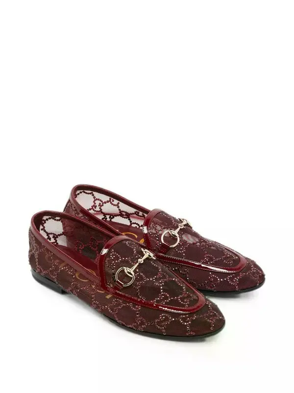 Gucci Jordaan Mesh Loafers With Crystal Embellishments - Red
