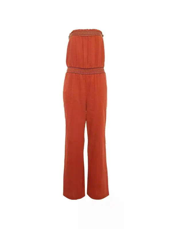BOSS Cotton Seersucker Strapless Wide-leg Jumpsuit - Orange