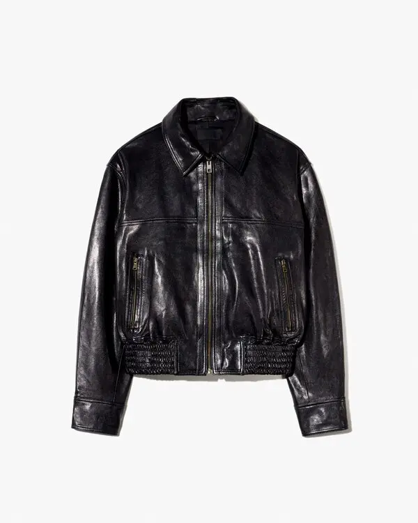 NILI LOTAN Aime Leather Bomber Jacket - Black