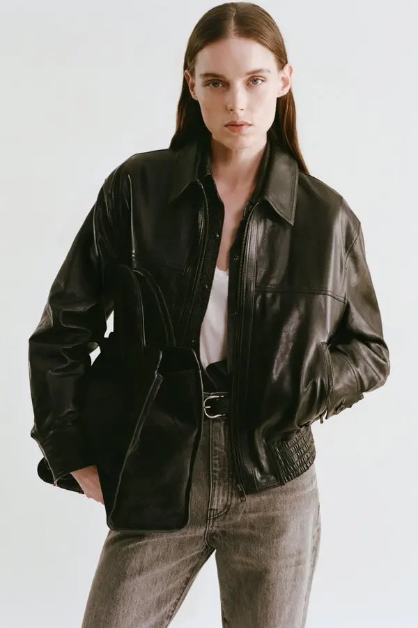 NILI LOTAN Aime Leather Bomber Jacket
