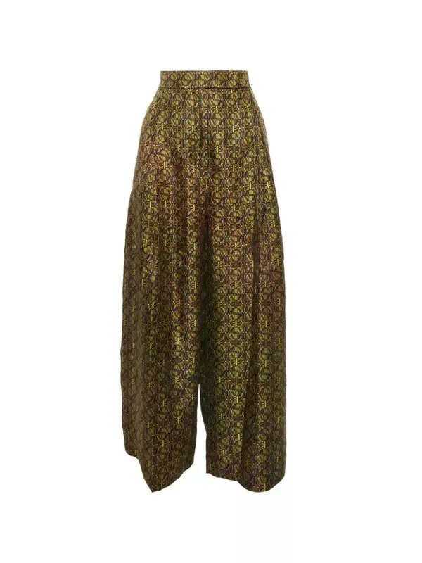 Max Mara Printed Silk Palazzo Pants - Green