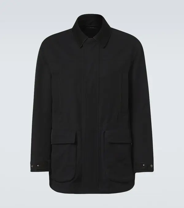 TOM FORD Cotton And Silk Twill Field Jacket In Ivory Glow - Black