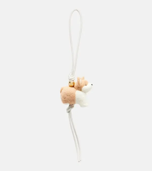 Loewe Corgi Bag Charm In Wool And Calf Leather - White