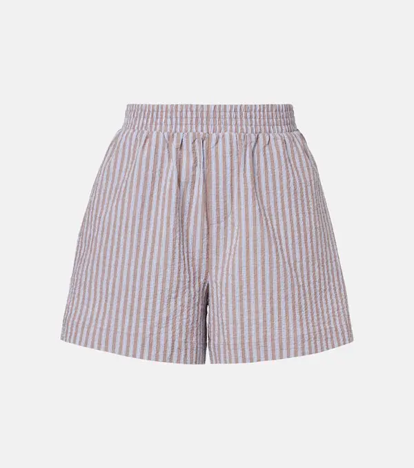 Varley Darina Seersucker Striped Cotton Shorts - Blue