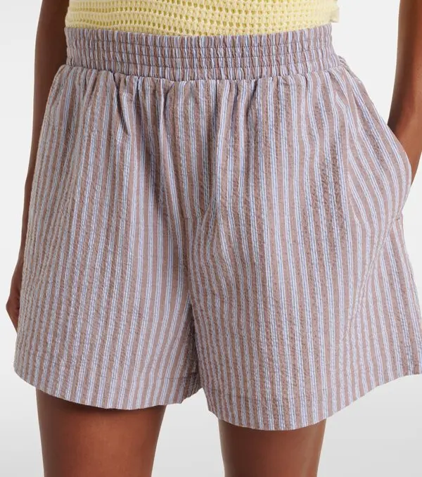 Varley Darina Seersucker Striped Cotton Shorts - Blue