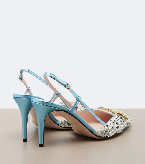 Valentino Garavani Vlogo Signature Sequined Slingback Pumps
