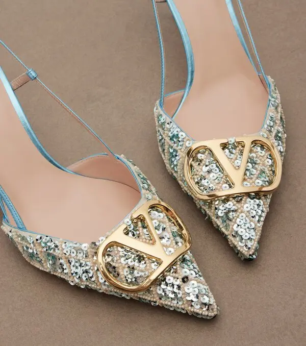 Valentino Garavani Vlogo Signature Sequined Slingback Pumps