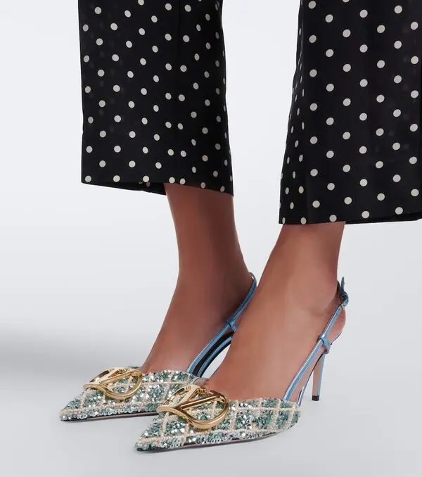 Valentino Garavani Vlogo Signature Sequined Slingback Pumps