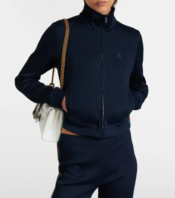 Gucci Web Stripe Zip-up Jersey Sweatshirt - Blue