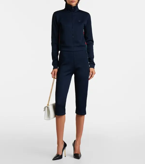 Gucci Web Stripe Zip-up Jersey Sweatshirt - Blue