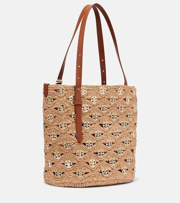 Rabanne Embellished Raffia Tote Bag