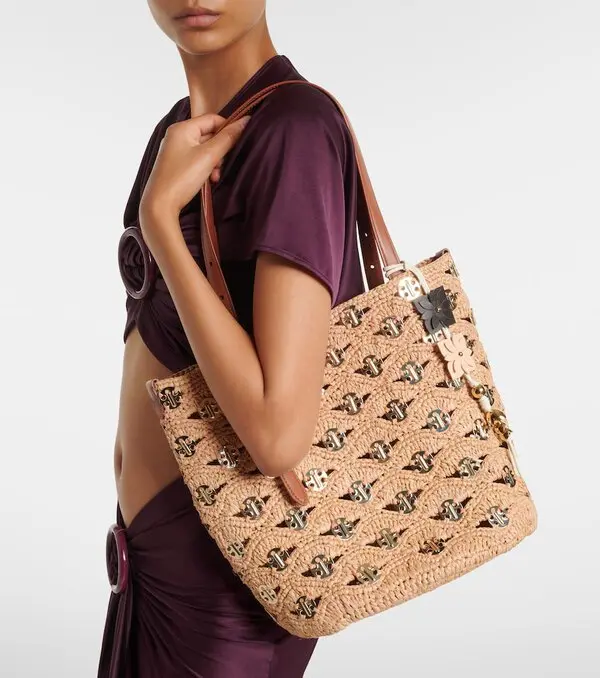 Rabanne Embellished Raffia Tote Bag