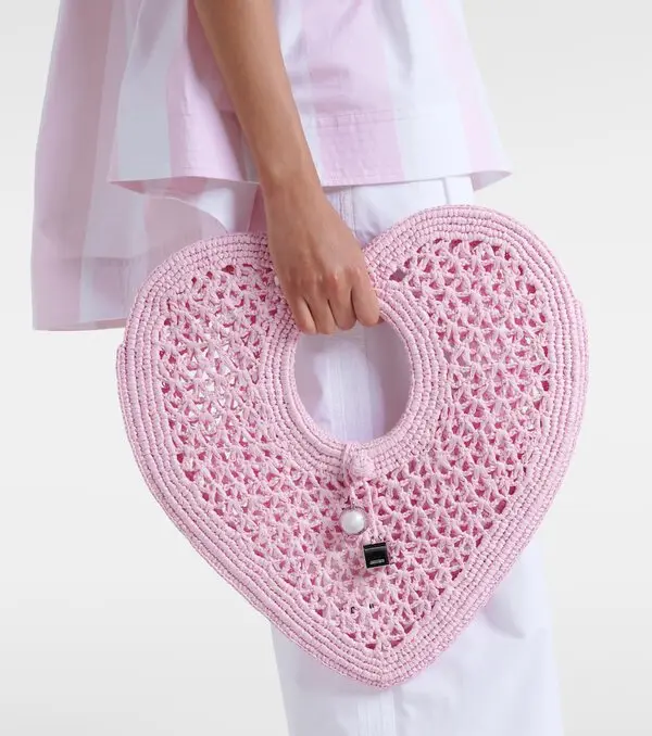 Jacquemus Spiaggia Coeur Small Raffia Top-handle Bag