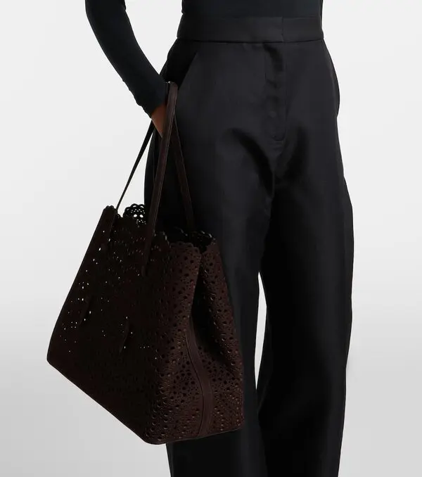 Alaïa Mina 37 Large Laser-cut Leather Tote Bag - Brown