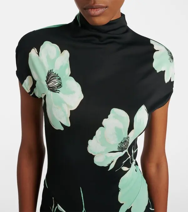 Alaïa Floral Ruched Jersey Maxi Dress