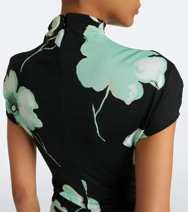 Alaïa Floral Ruched Jersey Maxi Dress