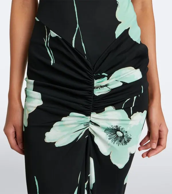 Alaïa Floral Ruched Jersey Maxi Dress