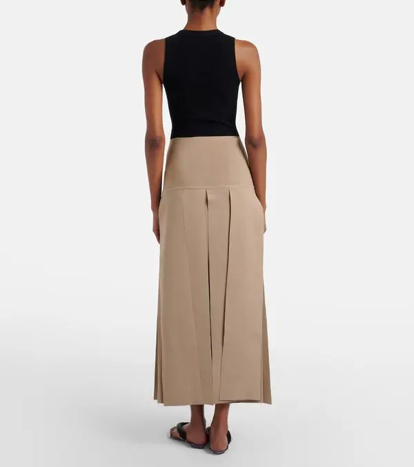 Alaïa Pleated Maxi Skirt In Mastic