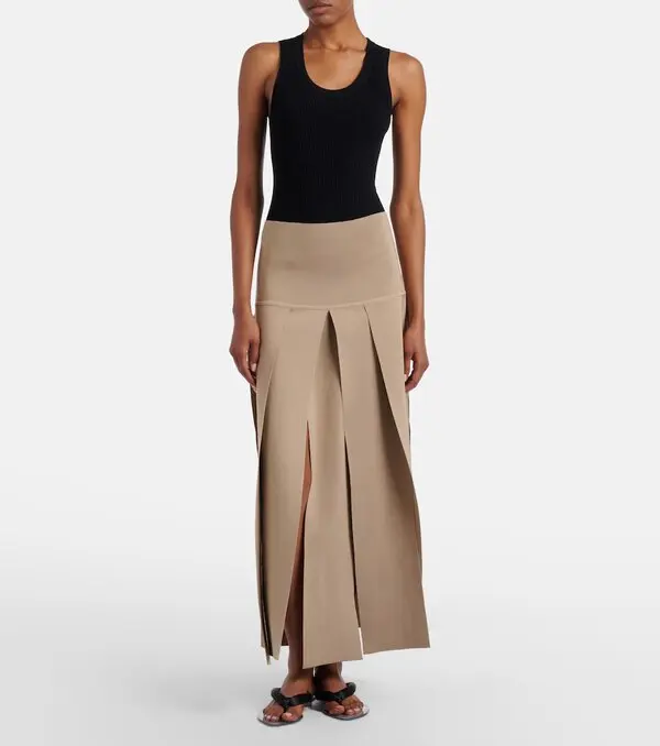 Alaïa Pleated Maxi Skirt In Mastic