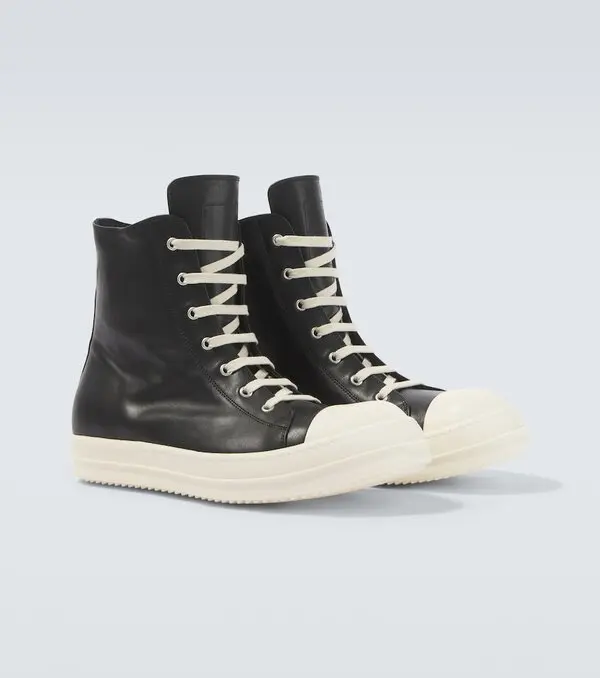 Rick Owens Jumbolace Leather High-top Sneakers - Black