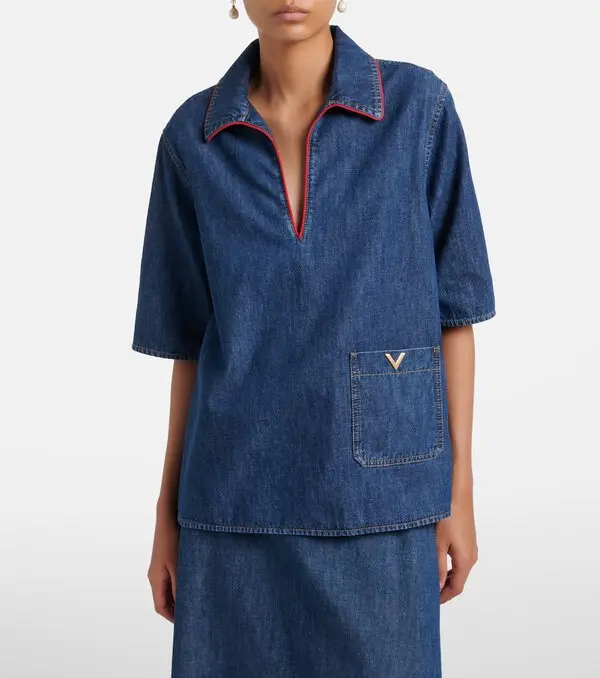 Valentino Garavani V-neck Denim Top - Blue