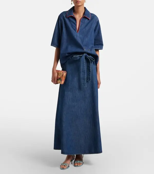 Valentino Garavani V-neck Denim Top - Blue