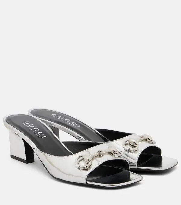 Gucci Metallic Horsebit Mules - Silver