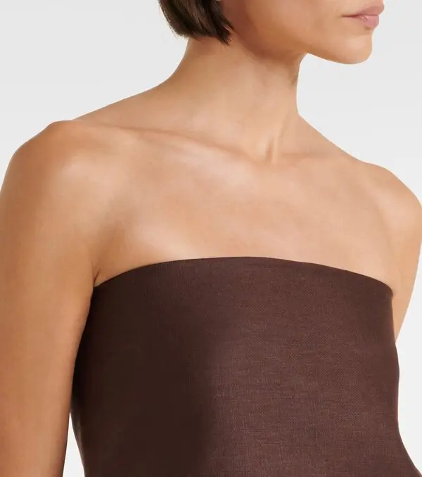 Staud Samara Studded Strapless Linen Top