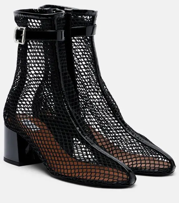 Alaïa Fishnet And Patent Leather Ankle Boots