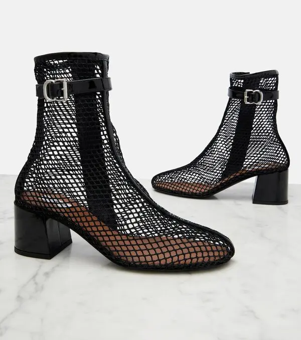 Alaïa Fishnet And Patent Leather Ankle Boots