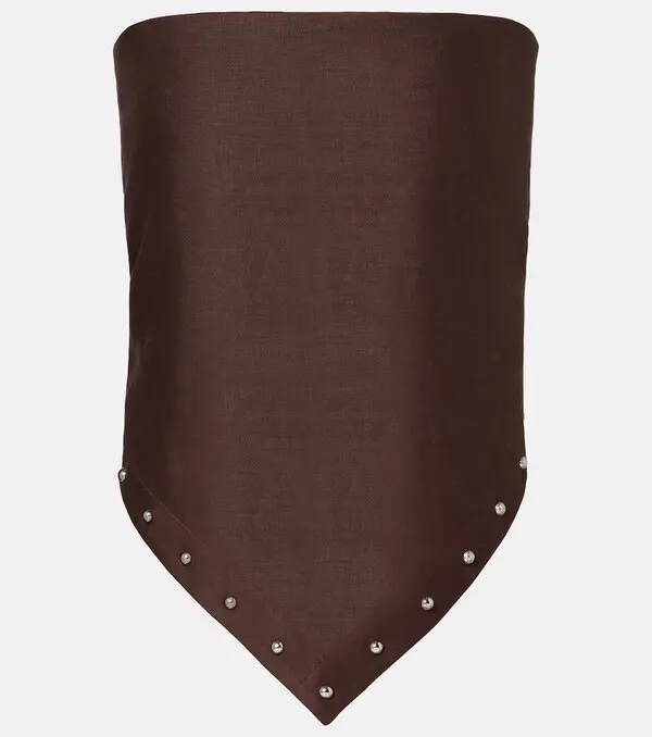 Staud Samara Studded Strapless Linen Top