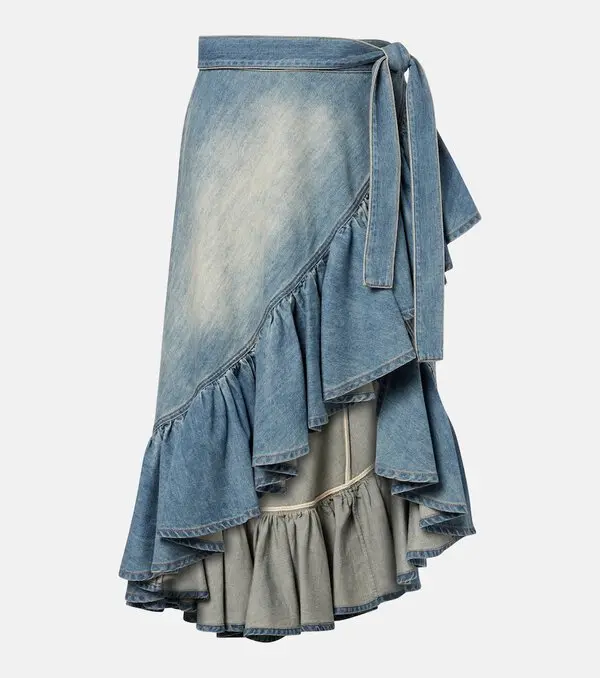 Alaïa Ruffled Denim Wrap Skirt