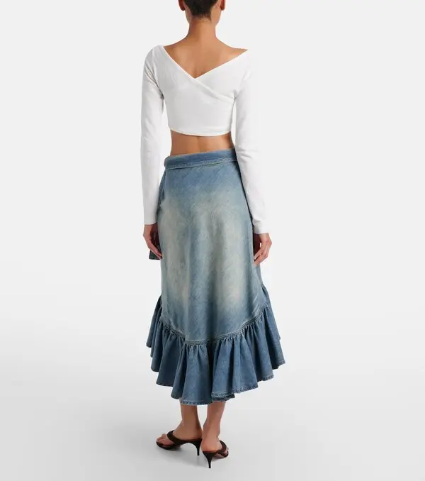 Alaïa Ruffled Denim Wrap Skirt